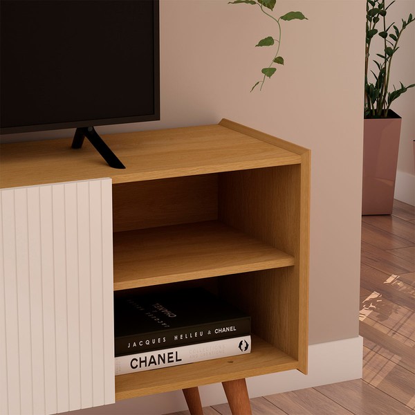 Rack para TV Até 60 Polegadas Vértice 2 Portas 100% Mdf Cinamomo/Off White - Genialflex