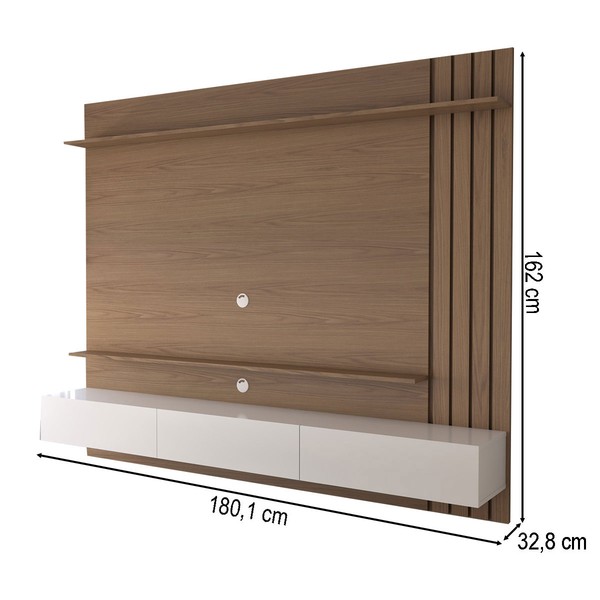 Painel para TV Até 70 Polegadas Christiania 3 Portas Ripado Amêndoa/Off ...