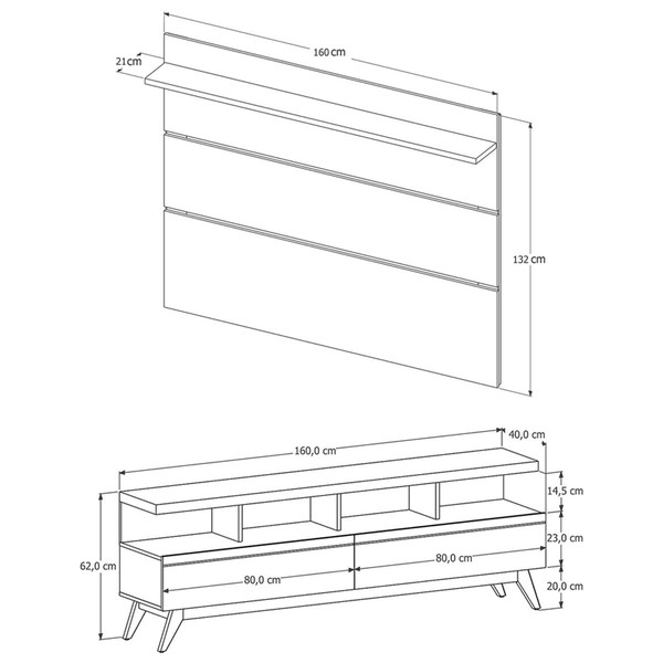 Rack com Painel para TV Até 60 Polegadas Vivare 2 Gavetas Nature/Off ...