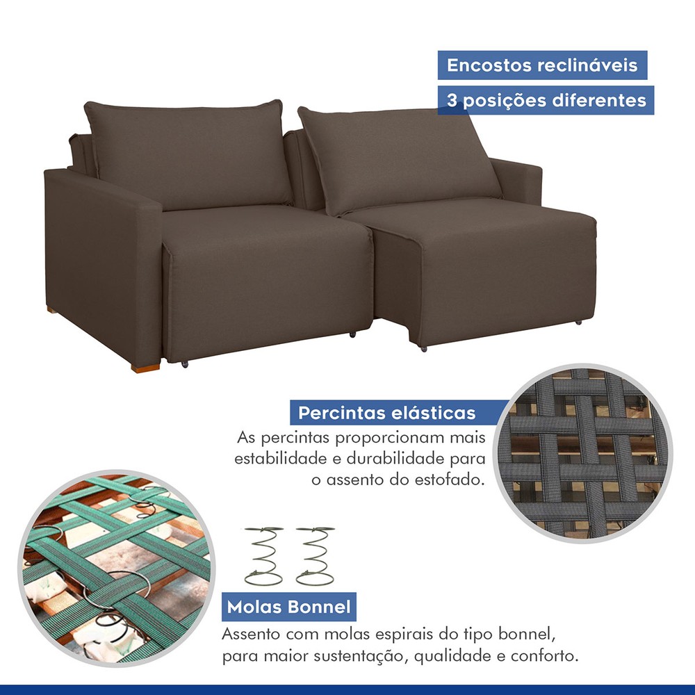 Sofá Cama 3 Lugares Júlia Retrátil e Reclinável Veludo/Marrom - Celflex