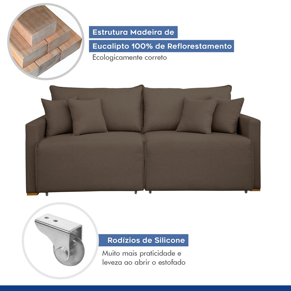 Sofá Cama 3 Lugares Júlia Retrátil e Reclinável Veludo/Marrom - Celflex