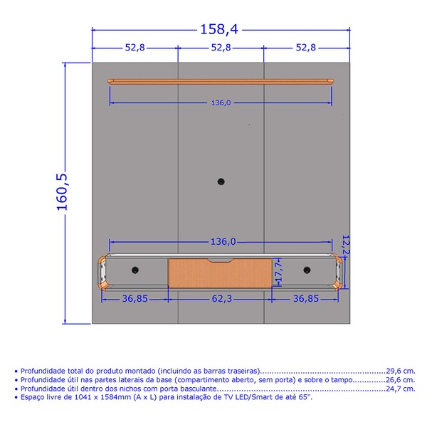 Painel para TV Até 65 Polegadas Eslováquia 1 Porta 1 Prateleira Off ...