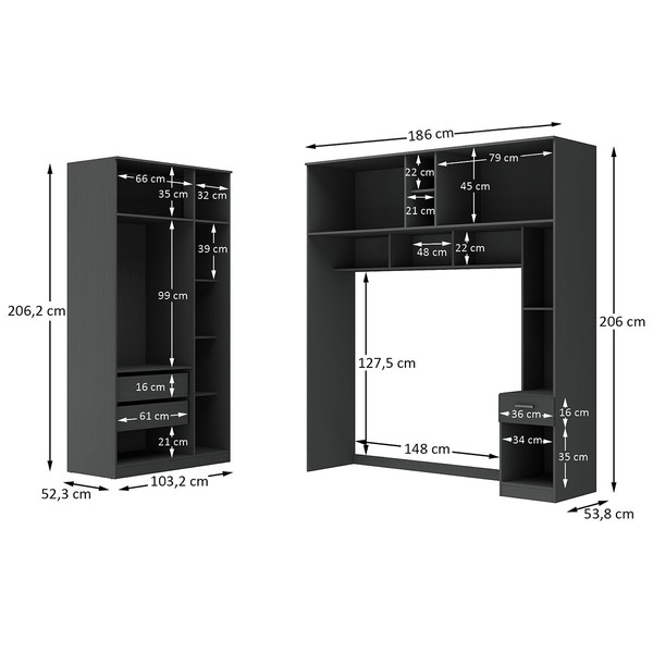 Guarda-Roupa Casal Modulado Lugano 7 Portas 3 Gavetas Grafite - Hecol ...