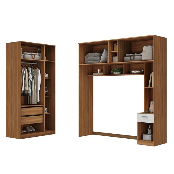 Guarda-Roupa Casal Modulado Lugano 7 Portas 3 Gavetas Nogal/Branco ...