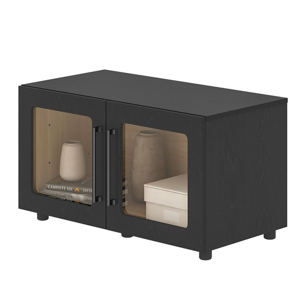 Balcão Buffet Mia 81,50 Cm 2 Portas com Vidro 100% Mdf Preto/Riveira ...