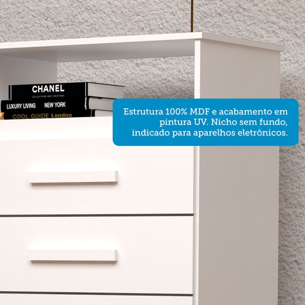 Cômoda Gaveteiro Jéssica 4 Gavetas 100% Mdf Branco - Acp Móveis