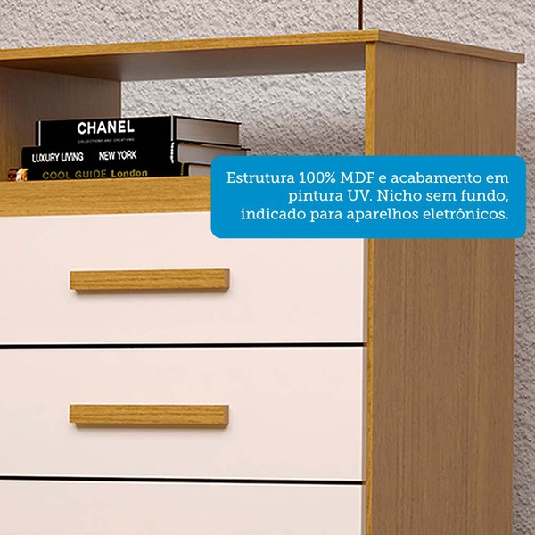 Cômoda Gaveteiro Jéssica 4 Gavetas 100% Mdf Flex Cinamomo/Off White ...