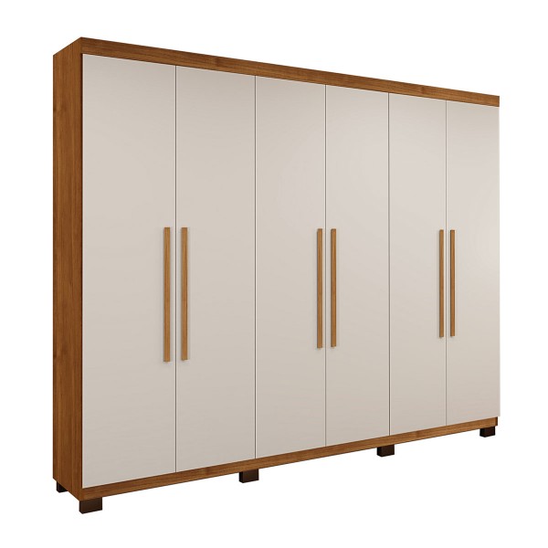 Guarda-Roupa Casal Bari 6 Portas 4 Gavetas Cinamomo/Off White - Pnr Móveis