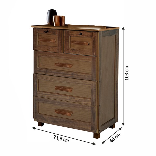 Cômoda Amazonas Clean 5 Gavetas Imbuia Natural - Rodmóveis