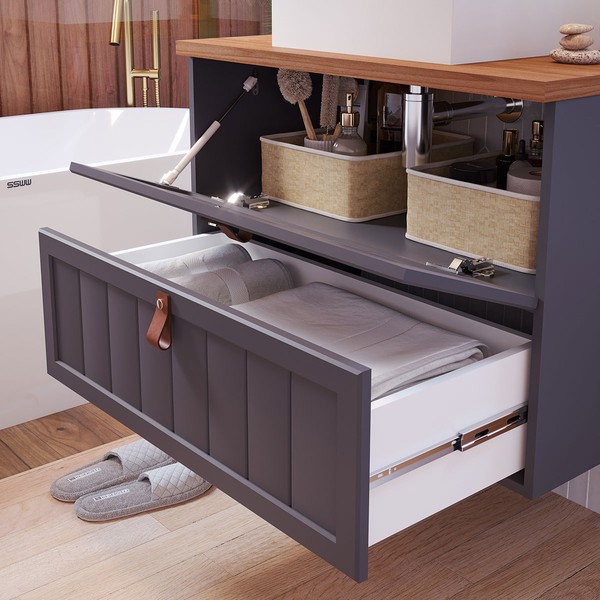 Armário de Banheiro Sense 80 Cm 1 Porta e 1 Gaveta 100% Mdf Titanium ...