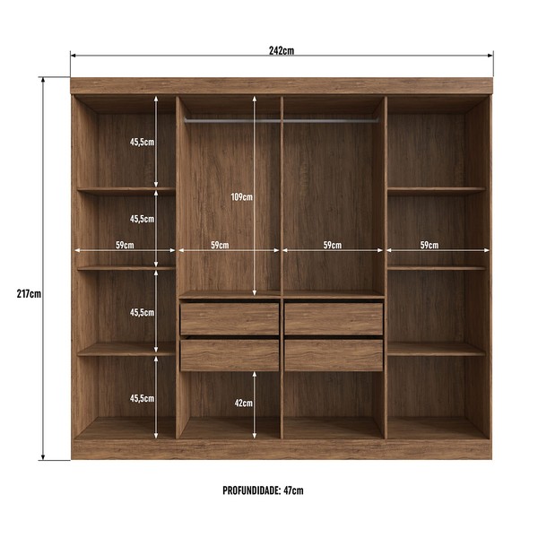 Guarda-Roupa Casal Califórnia 8 Portas 4 Gavetas 100% Mdf Castanho ...