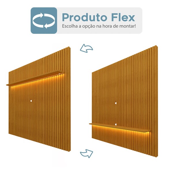 Painel para TV Até 75 Polegadas Nobre 1 Prateleira Ripado com Led 100% Mdf Naturale - Gelius